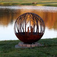 China Outdoor Wood Burning Corten Steel Sphere Fire Pit Round Custom for sale