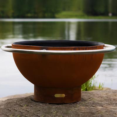China Large Portable 120cm Corten Steel Fire Pit For Courtyard for sale