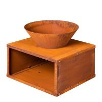 China Outdoor Garden Decor Round Corten Steel Fire Pit Wood Burning Rusty-Colored for sale