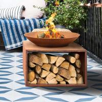 China Outdoor Steel Fire Pit Large Corten Steel Brazier With Wood Storage Rack for sale