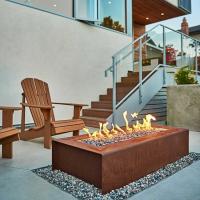 China Gas Propane Heating Corten Steel Fire Pit 1200 X 600 X 320mm Courtyard Decoration for sale