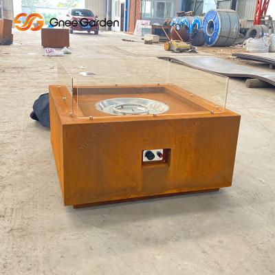 China Outdoor Corten Steel Square Fire Pit Rustic Finish Table Top Fire Pit for sale