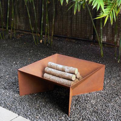 China Square Shape Wood Burning Corten Steel Fire Pit 3mm Thickness for sale