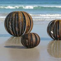 China Abstract Hollow Out Sphere Corten Steel Sculpture Metal Art Statues for sale