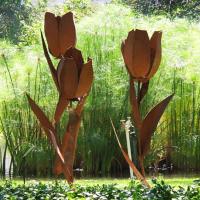 China Gnee Garden Tulip Flower Shape Custom Metal Yard Sculptures For Backyard for sale