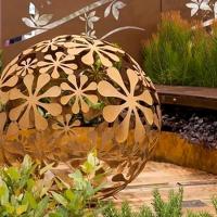 China Abstract Hollow Out Sphere Corten Steel Sculpture Metal Art Statues for sale