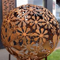 China Abstract Hollow Out Sphere Corten Steel Sculpture Metal Art Statues for sale