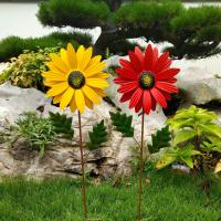 China Sunflower Windmill Metal Pinwheel Garden Wind Sculptures For Balcony Patio Lawn for sale
