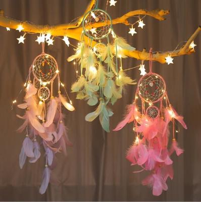 China popular handmade indian dream catcher feather with led light home decoration for sale