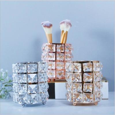 China gold/sliver/rose gold metal with crystal beaded pen cosmetic brush holder for sale
