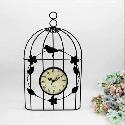 China Bird cage metal wall clock home decoration iron clock for sale