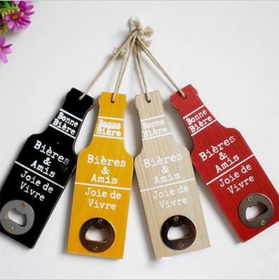 China retro beer bottle opener wooden hanging wall decoration for home bar restaurant decor. for sale