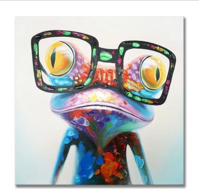 China Hand Painted Oil Painting Pop Frog with Glasses on Canvas Wall Art 3D Abstract Canvas for sale