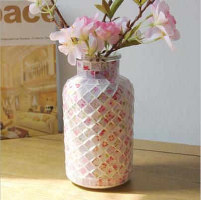 China Pastoral style pink mosaic glass bottle home decoration vase for sale