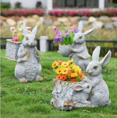 China Polyresin Garden Animals Flower Pots Decorative Rabbit garden planter for sale