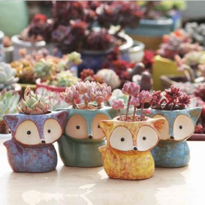 China Cartoon Cute Mini Desktop fox shaped Ceramic Animal Pot Succulent Planter for sale