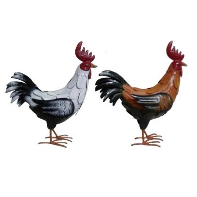 China Outdoor Garden Handmade Black and White Metal Rooster Decoration for sale