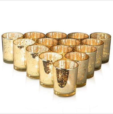 China Mercury Glass Votive Candle Holder Speckled Gold Candle Holders for Weddings and Home Decor for sale