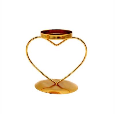 China Gold metal wire heart shape decorative metal candle holder with glass tealight holder for sale
