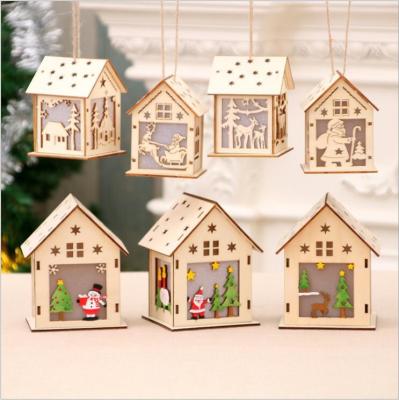 China Wooden Christmas house hanging decoration with LED light for sale