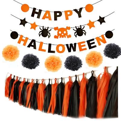 China Happy Halloween banner with paper pom poms ,garlands, tassels for party decoration for sale