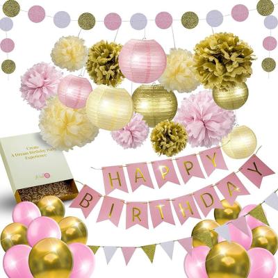 China Pink Gold Paper Issue Balloon Kid Children One Year Birthday Girl 1st Birthday Decoration Set for sale