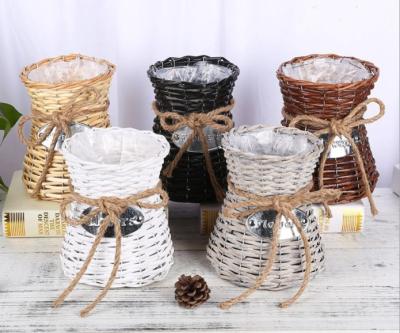 China Creative Wicker Flower Basket Hand-Woven Flower Vase Living Room Decoration Small Storage for sale