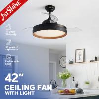 China Flush Mounted Retractable Ceiling Fan With Light 3 Color Dimmable LED Light for sale