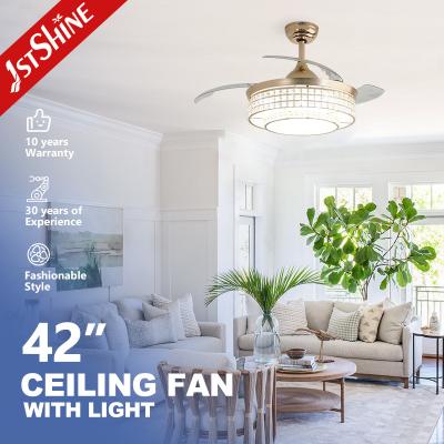 China 42 Inches Space-Saving Retractable LED Ceiling Fan With Light And Smart App Remote Control for sale
