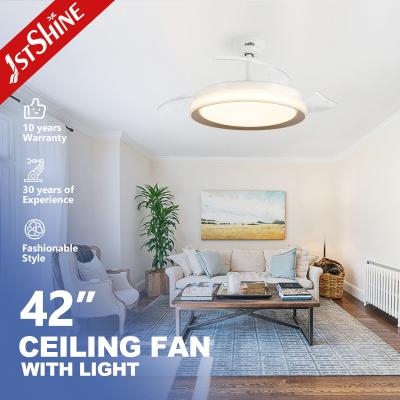 China Home Hotel Office LED Ceiling Fan Retractable PC Blades and 3000K/4000K/6000K LED Light for sale