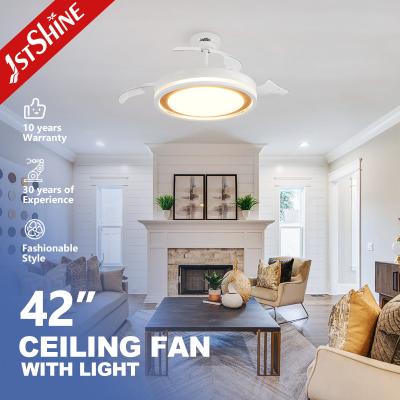 China Standard Wind Mordern Style LED Ceiling Fan with Hidden Blades and PC Blades in White for sale