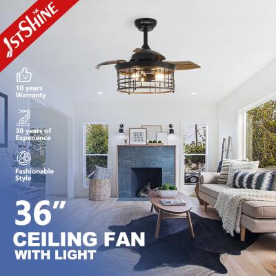 China 36 Inch Indoor Steel Cage E27*3 Bulb LED Invisible Ceiling Fan With Retractable Blade for sale