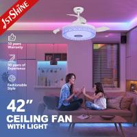 China DC Motor Type 1stshine Retractable Blades Music Ceiling Fan With Speaker and Lighting for sale