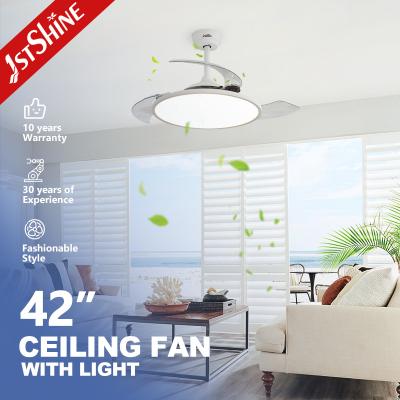 China 42 Inch 6 Speeds Dimmable Led Invisible Ceiling Fan With Light 3 Pc Blades for sale