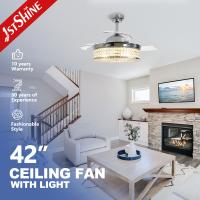 China Retractable Blades DC Motor Low Energy Crystal Ceiling Fan Light For Bedroom for sale