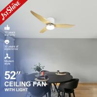 China Flush Mount 52 Inch Wood Grain ABS Blades Ceiling Fan With Light for sale