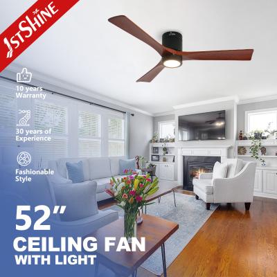 China Modern 3 Blade Natural Wood LED Flush Mounted Ceiling Fan with 5 Speeds DC Motor for sale