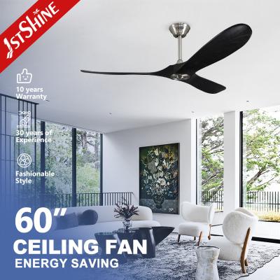 China 60-inch Black Solid Wood 3-Blade 6-Speed DC Ceiling Fan with Remote No Light Equipped for sale