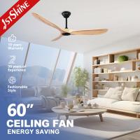 China APP Controlled Ceiling Fan with Solid Wood Blades Natural Wood Modern Deluxe No Light for sale