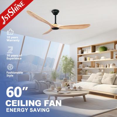 China APP Controlled Ceiling Fan with Solid Wood Blades Natural Wood Modern Deluxe No Light for sale