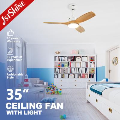 China Small Space 35 Inch Solid Wood Blades Ceiling Fan with LED Light Motor DC Pure Copper for sale