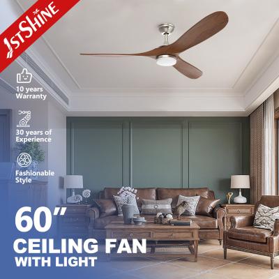 China Smart Remote Control Ceiling Fan with 3 Natural Wood Blades and Metal Lamp Body Material for sale