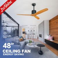 China Powerful Electric Metal Ceiling Fan with Fancy Wood Blades Light and Remote 1stshine for sale