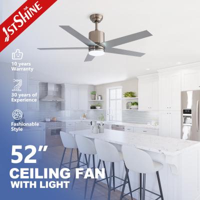 China Satin Nickel Modern LED Ceiling Fan With 5 MDF Blade DC Motor Home Decorative for sale