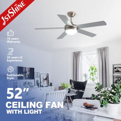 China 52 Inch Modern Silver Ceiling Fan with 3 Color LED Light and Powerful AC Motor for sale