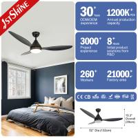 China 52 Inch Matte Black Low Noise Ceiling Fan with LED Light and DC Motor for sale