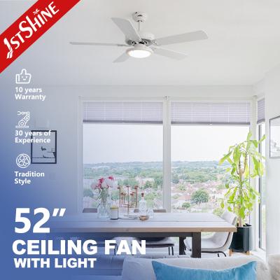 China 52 Inch White Ceiling Fan with LED Light and 6-Speed Remote Control Featuring MDF Blades and DC Motor for sale
