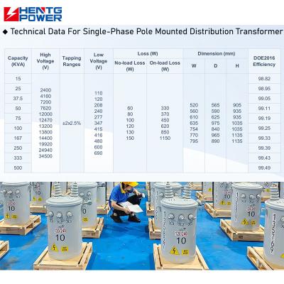 China One Phase Pole Mounted Transformer Self Cooled 98% Efficiency For Power Distribution for sale