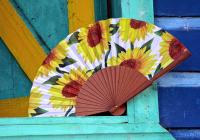 China Wedding Spanish Personalised Cloth Wooden Iron Fan Fancy Black Custom Printed for sale