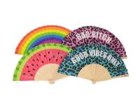China Cherry Fancy Cloth Wooden Customized Hand Fans Spanish Personalised 23CM for sale